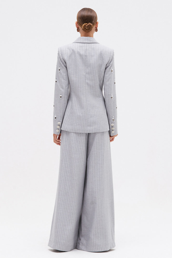 CALÇA METALLIC PINSTRIPE CINZA