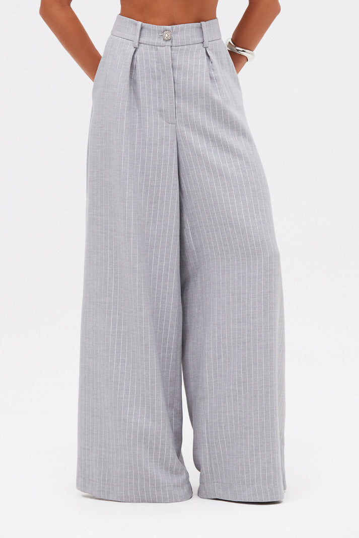 CALÇA METALLIC PINSTRIPE CINZA